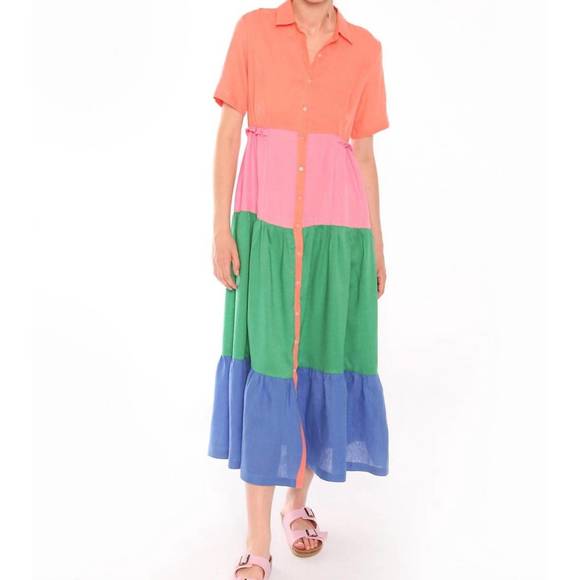 Vilagallo | Dresses | New Vilagallo Mati Linen Colorblock Tiered Dress ...